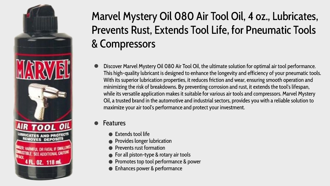 Marvel Mystery Oil 080 Air Tool Oil, 4 oz., Lubricates, Prevents Rust ...